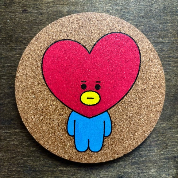 Dining | Bts Bt21 Tata Laser Engraved Painted Cork Coaster | Poshmark
